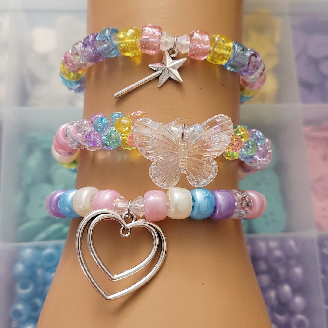 Pastel Kandi Bracelet Set, Kawaii Bracelets, Glitter Bracelets,key ...