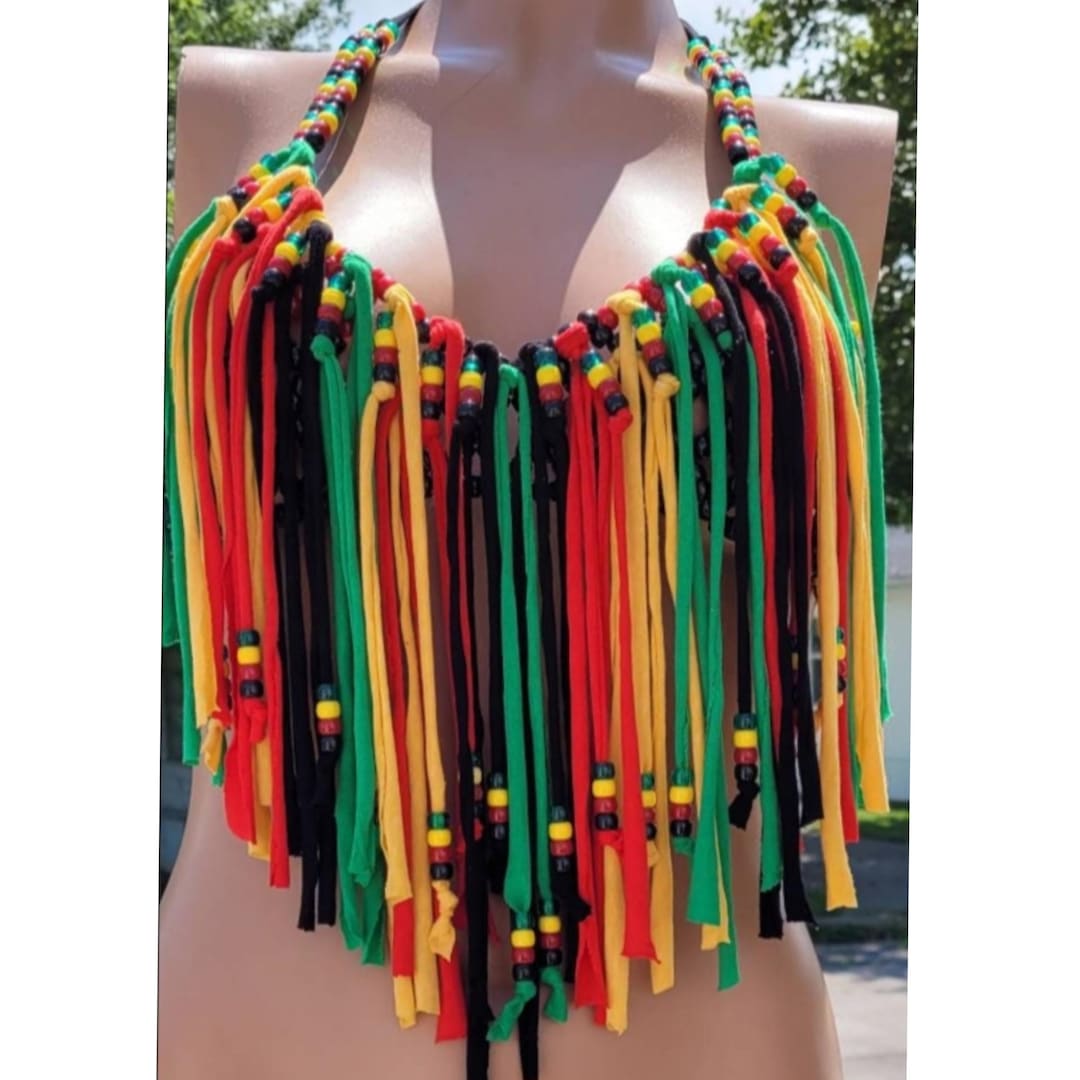 Rasta Love Fringe Kandi Bra,rave Outfit,rave Costume,rave Clothing ...