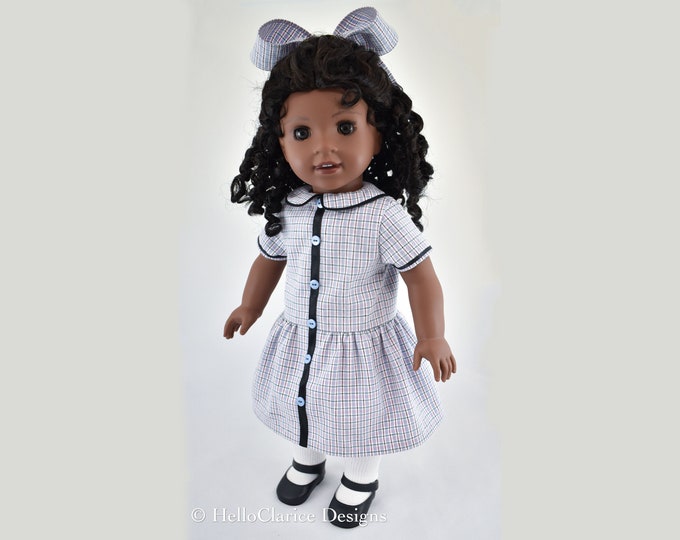 1920s Plaid Dress And Hairbow For 18 Inch Dolls Fits American Girl