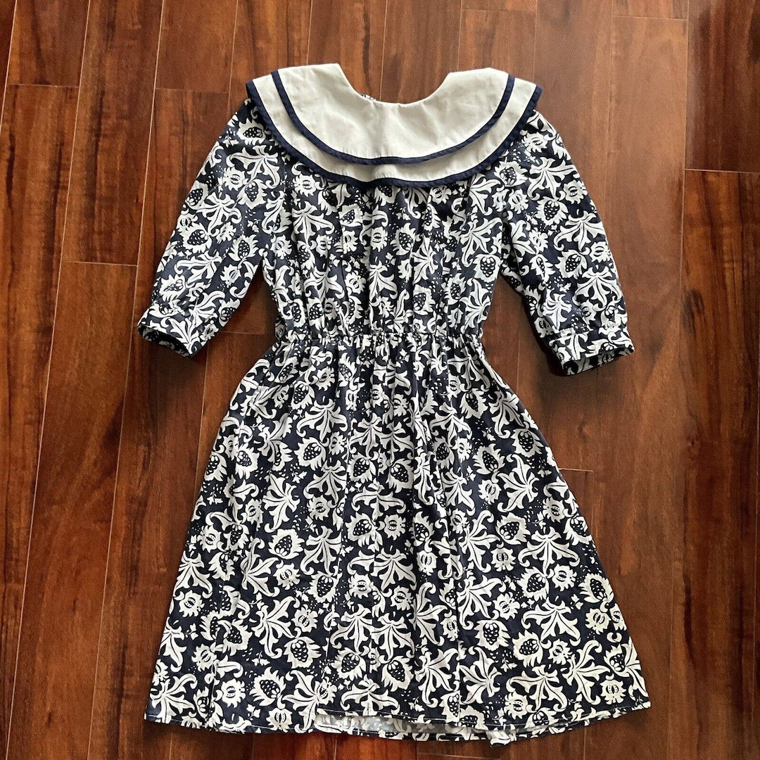 Vintage Sunshine Starshine Sailorcore Sz 20 Dress Blue Whitefloral Puff ...