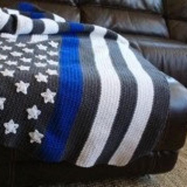 Thin Blue Line Crochet Throw - Etsy