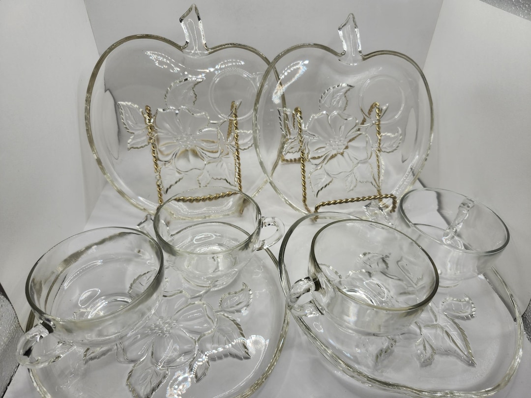 Vintage Set of 4 Hazel Atlas Apple Blossom Shaped Snack Sets - Etsy