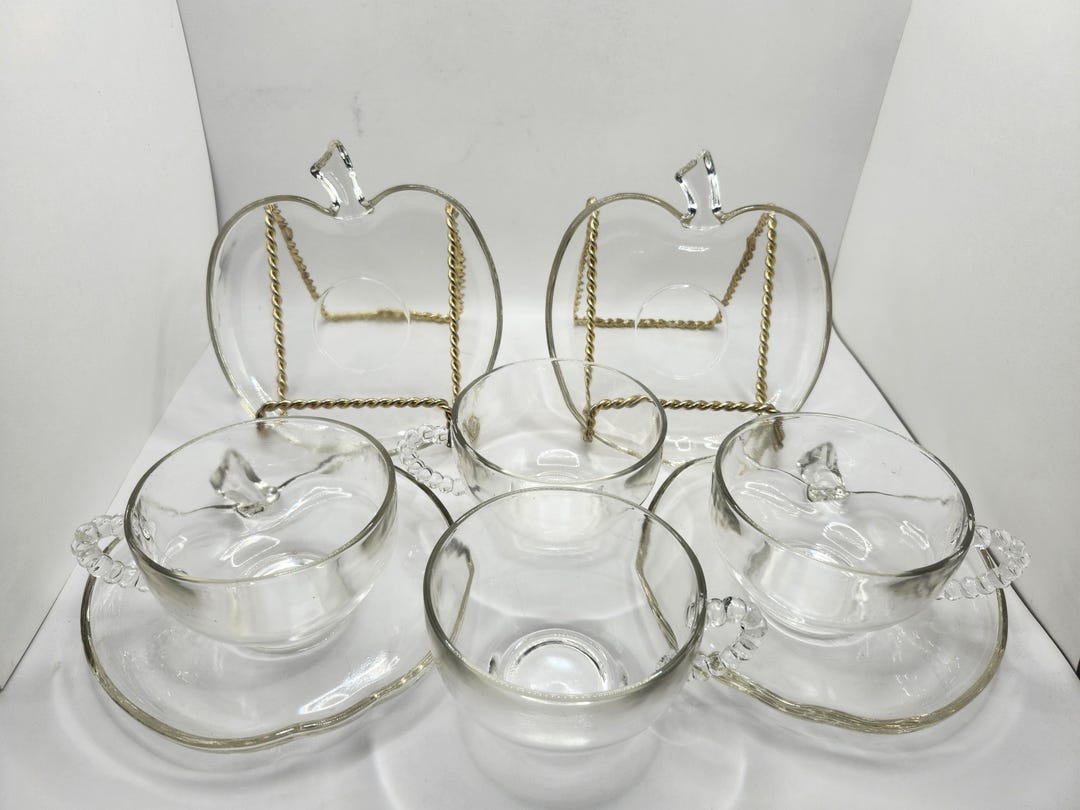 Vintage Set of 4 Hazel Atlas Apple Shaped Snack Sets - Etsy