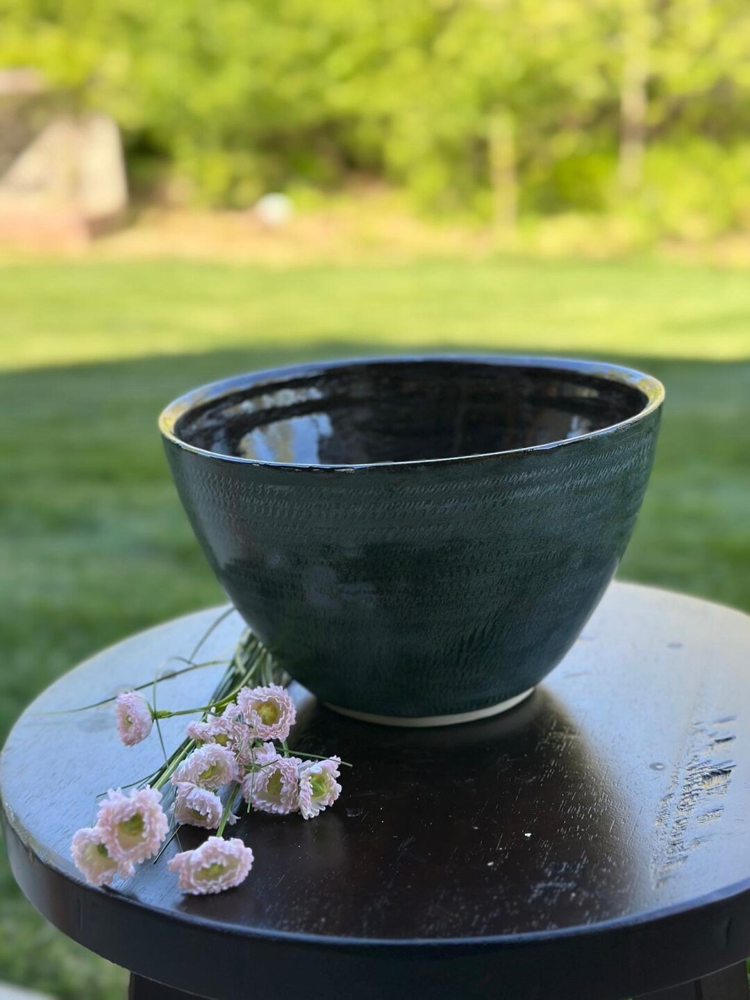 Handmade and Hand Carved Pottery Bowl, Sea Moss Blue/green With ...