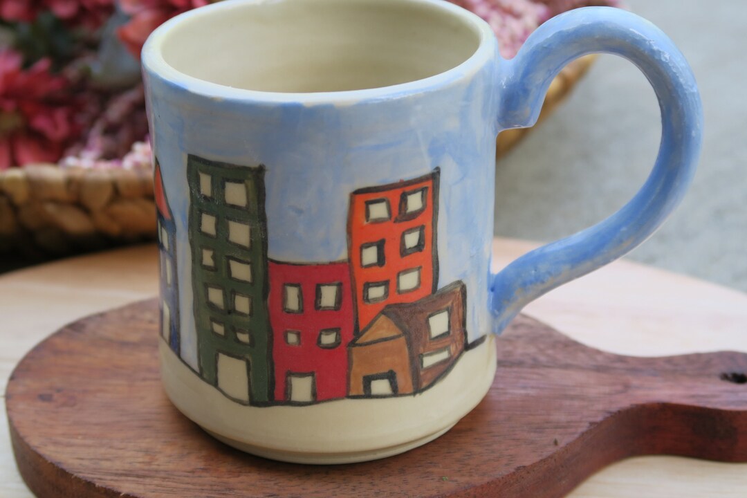 Handmade Ceramic City Scape, Hand Painted Mug, Coffee, Tea, Hot Cocoa ...