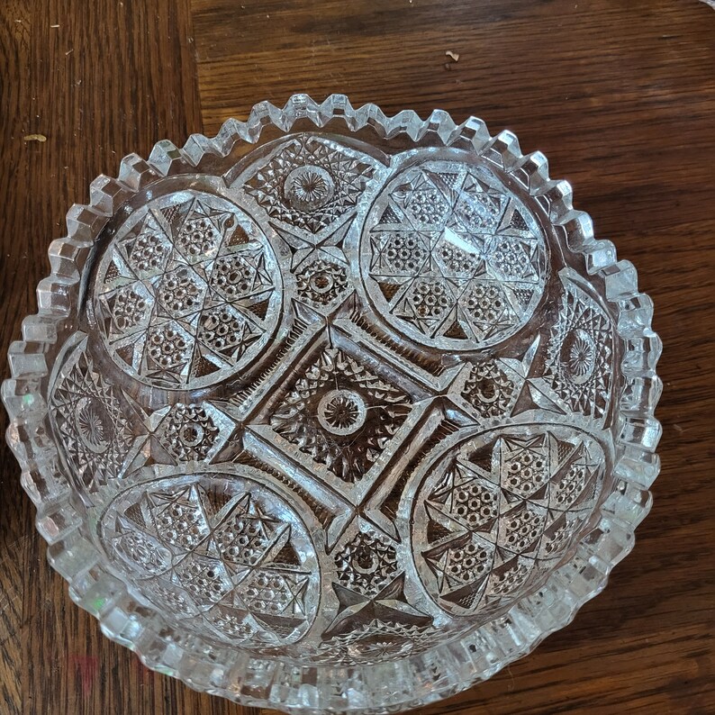 Vintage Cut Glass Bowl With Beautiful Cut Decorative Design - Etsy