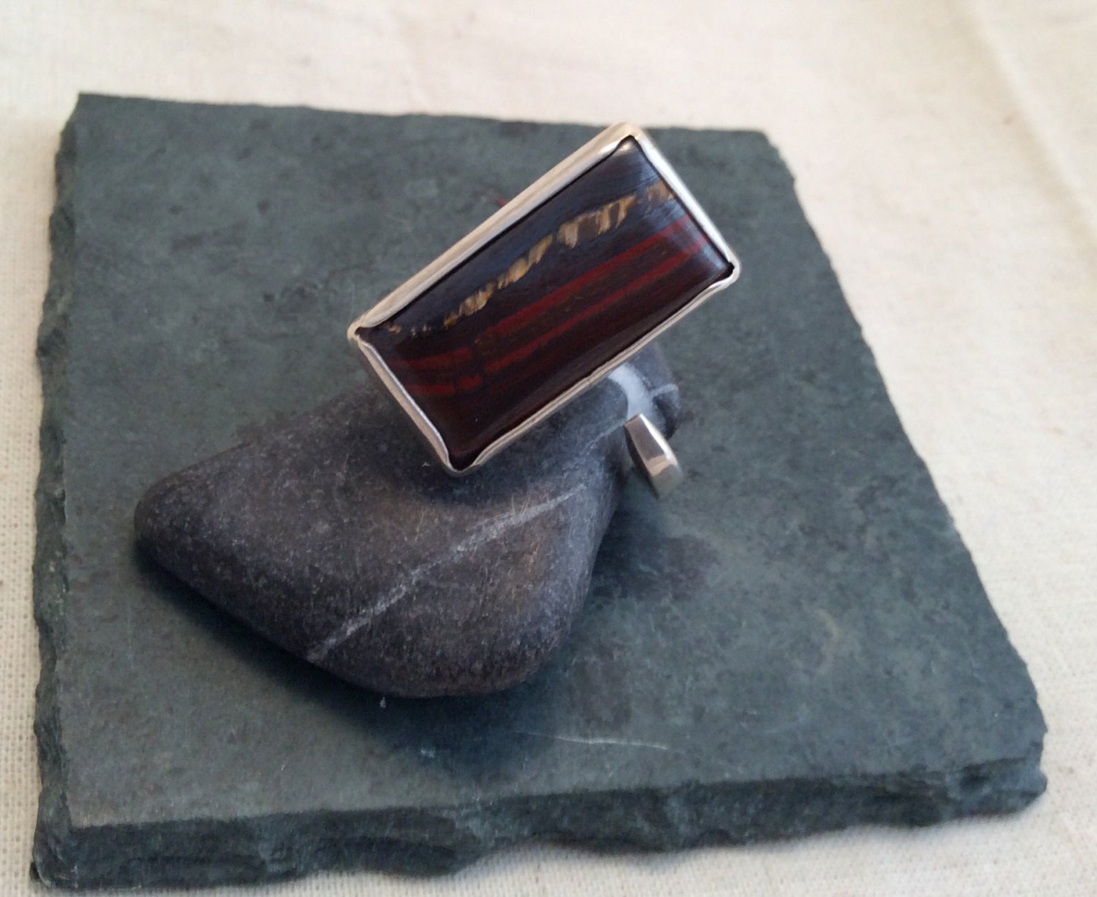 Rectangular Stunning Red Tigers Eye Ring With Unusual Open Shank - Etsy