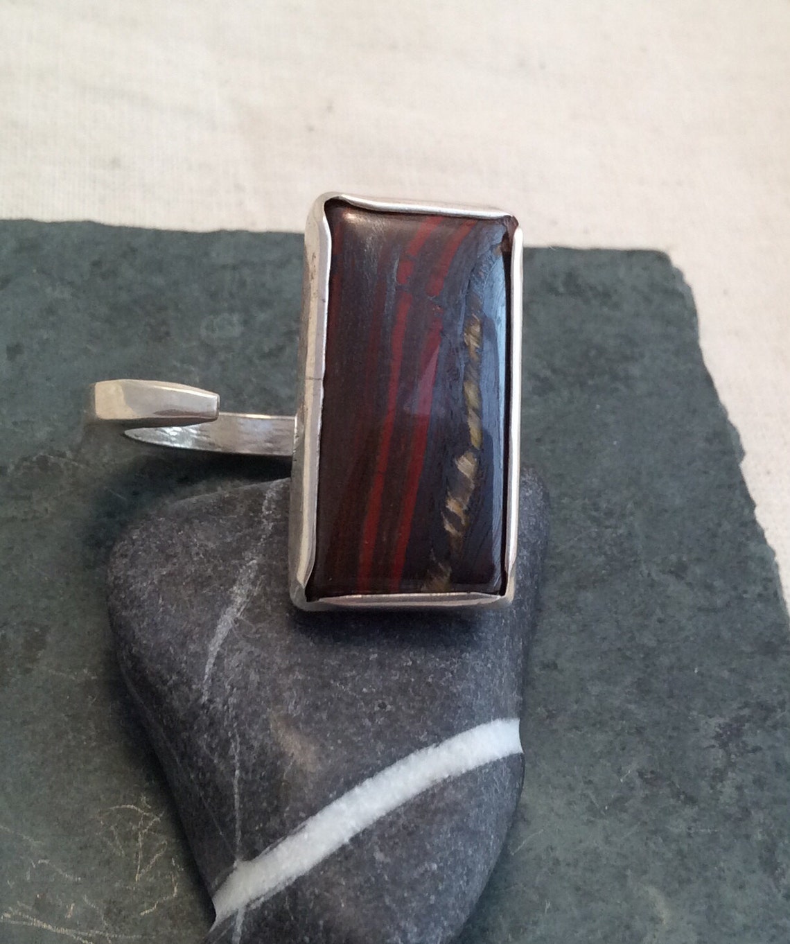 Rectangular Stunning Red Tigers Eye Ring With Unusual Open Shank - Etsy