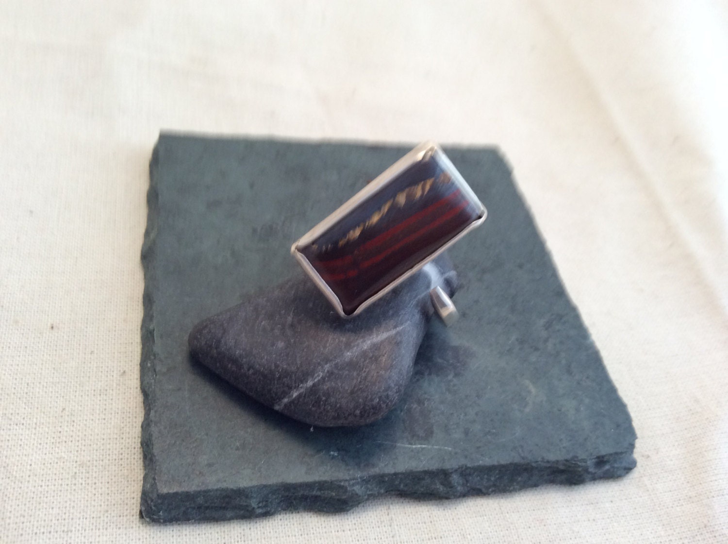 Rectangular Stunning Red Tigers Eye Ring With Unusual Open Shank - Etsy