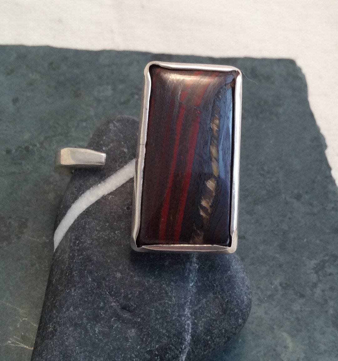 Rectangular Stunning Red Tigers Eye Ring With Unusual Open Shank - Etsy