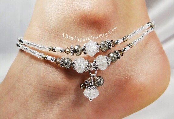 Anklet Ankle Bracelet White Anklet Double Strand Anklet | Etsy