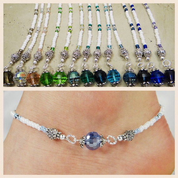 Anklet Ankle Bracelet Light Blue Round Crystal Beaded Anklet | Etsy