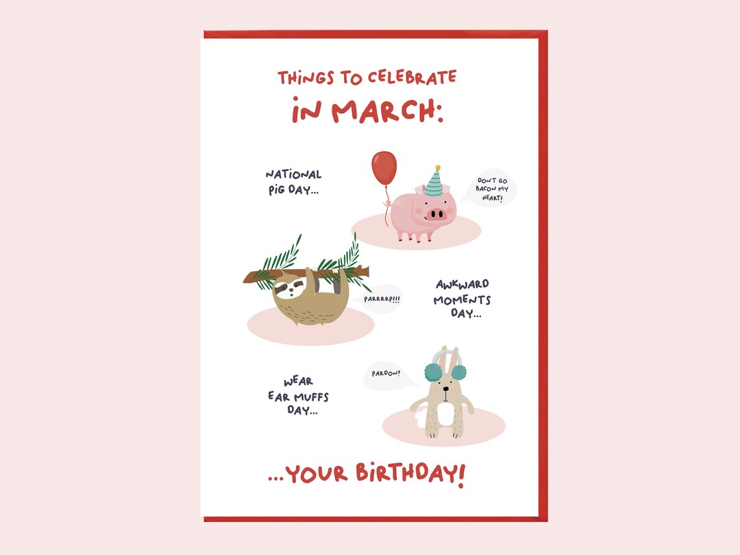 March Birthday Card Things to Celebrate in March Sloth Card - Etsy
