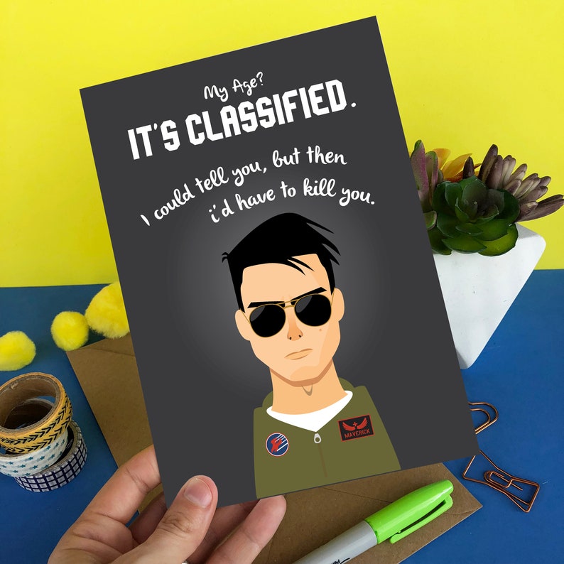 Funny Top Gun Birthday Card May Age Its Classified I Etsy