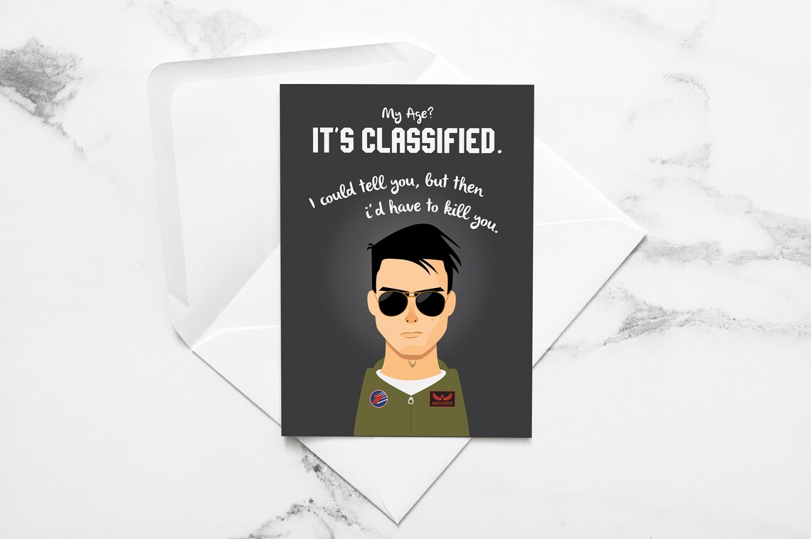 Funny Top Gun Birthday Card May Age Its Classified I Etsy