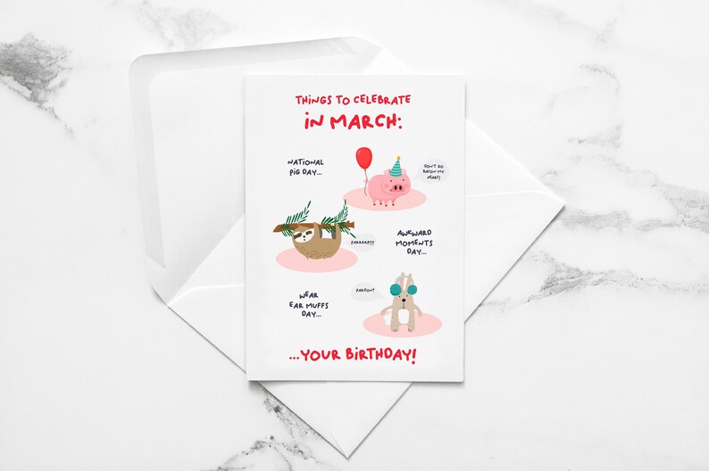 March Birthday Card Things to Celebrate in March Sloth Card - Etsy