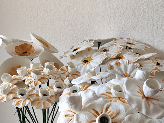 Long Stem Paper Mache Flowers Flower Arrangement Home - Etsy