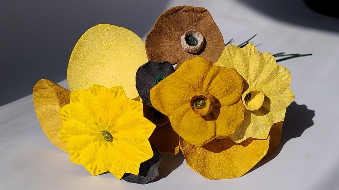 12 Long Stem Papier Mache' Flowers, Flower Arrangement, Home Decoration ...