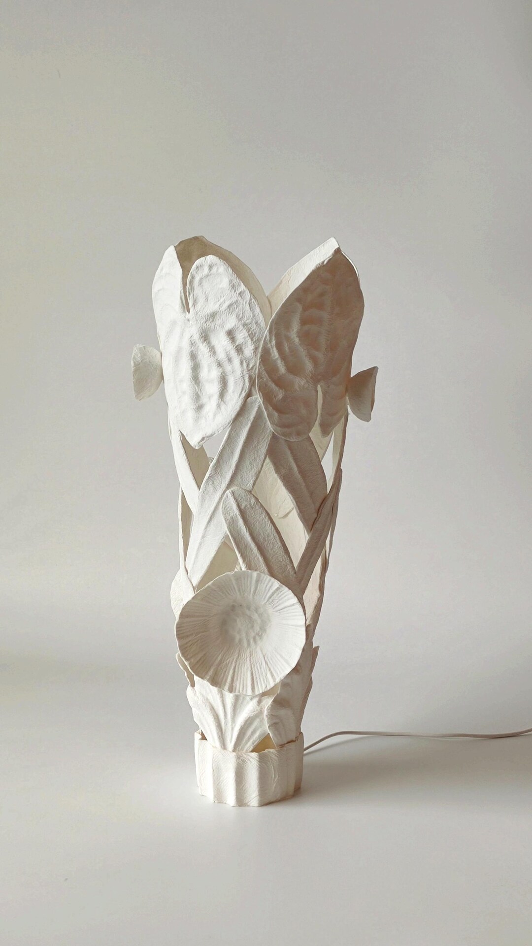 Paper Mache Table Lamp flowers and Leaves, Paper Mache Vase , Light Sculpture, Home Decor, Table ...