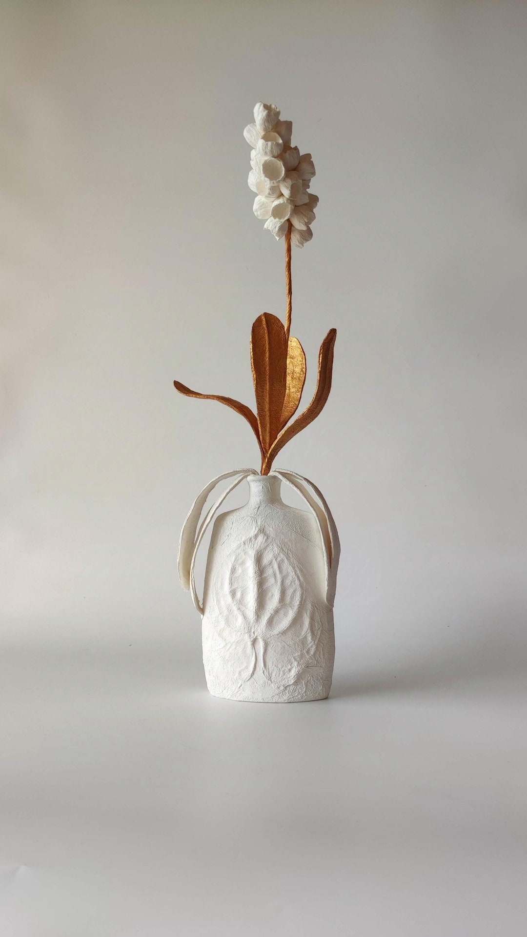 Paper Mache Flowers Centerpiece, Paper Mache Vase, Recycle Glass Bottle ...