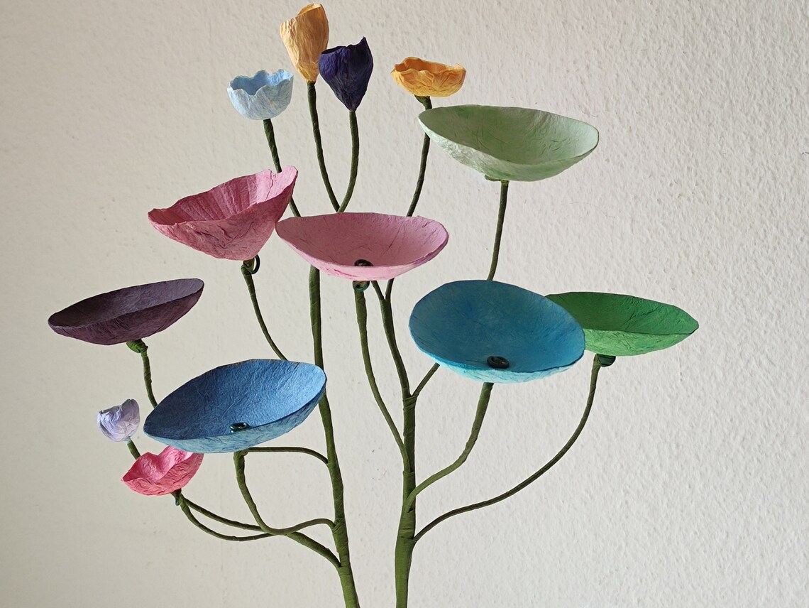 Contemporary Paper Flowers With Stems Paper Machè Flowers - Etsy