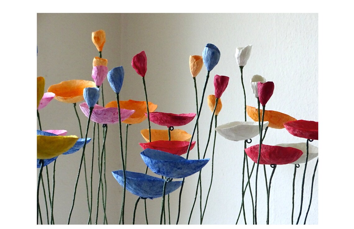 Long Stem Papier Mache' Flower Flower Arrangement Home - Etsy