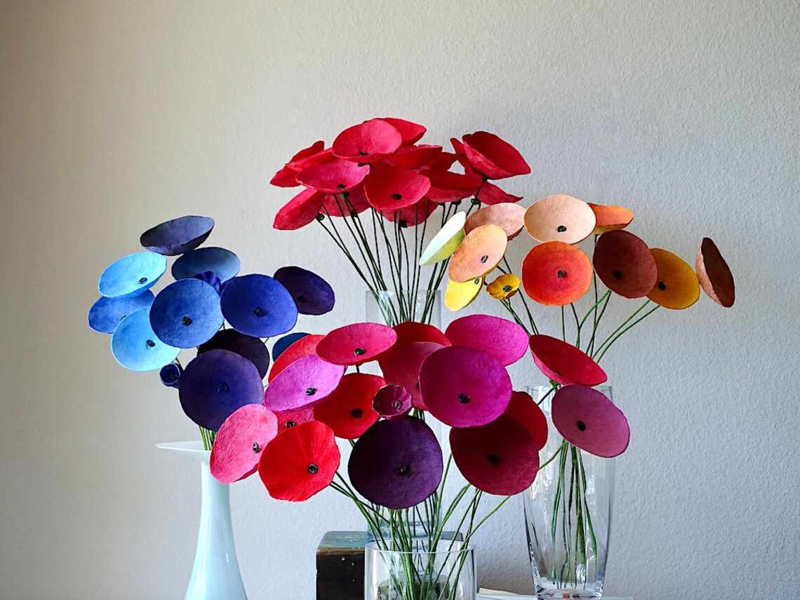 Long Stem Papier Mache' Flowers Flower Arrangement Home - Etsy