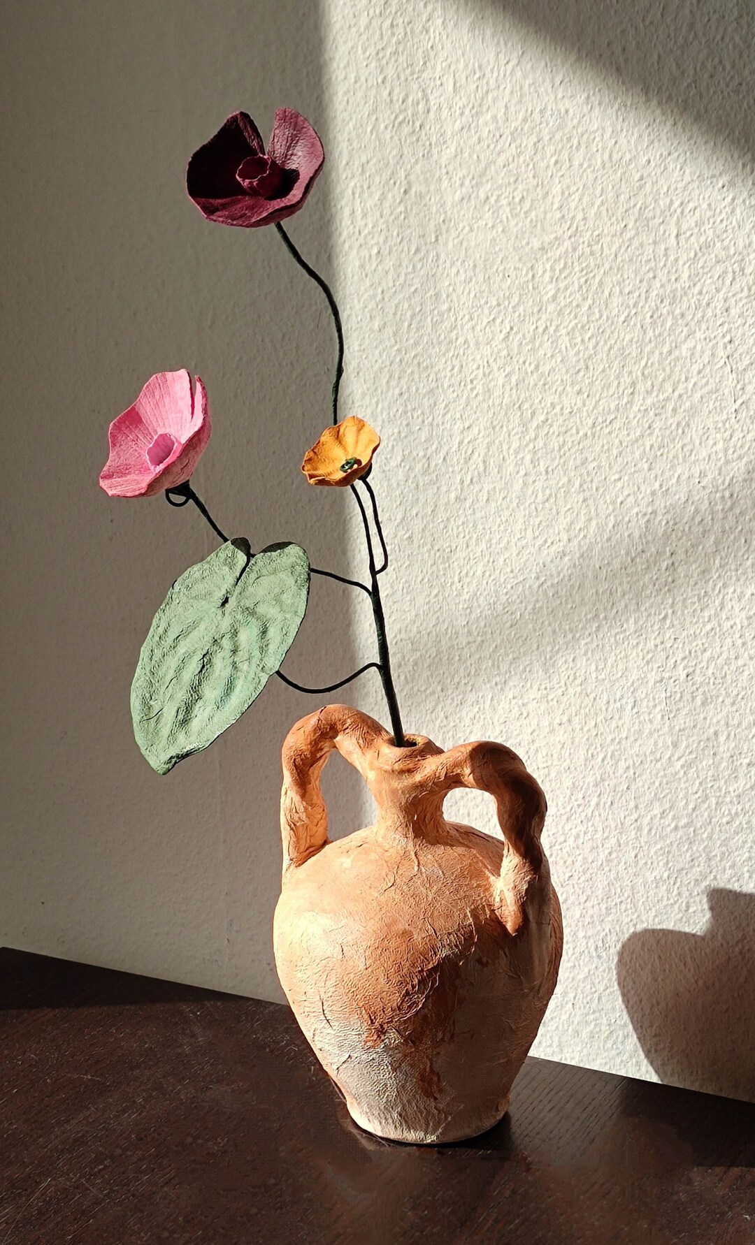 Paper Mache Flowers Composition, Paper Vase With Paper Mache Flowers ...