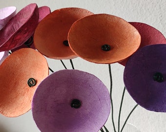 Long Stem Paper Mache Flowers Flower Arrangement Home - Etsy