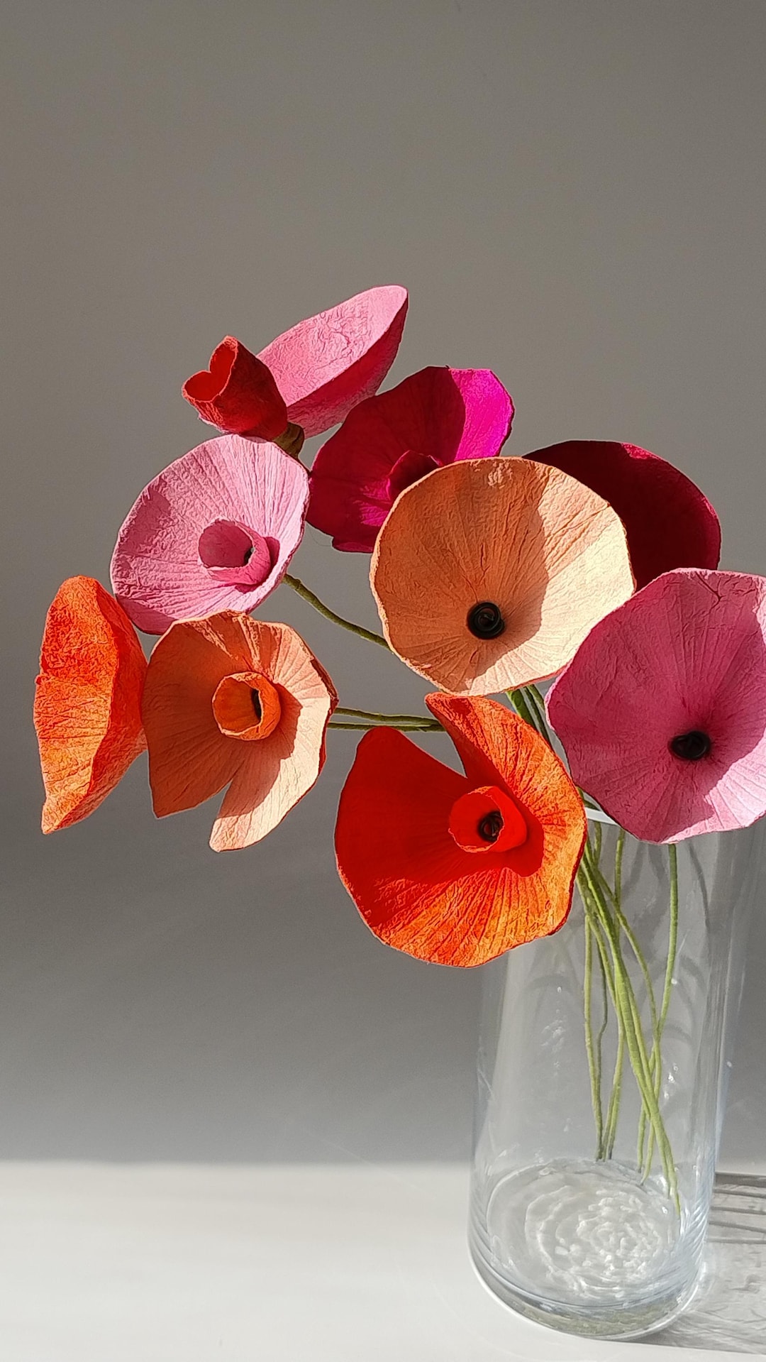 10 Long Stem Papier Mache' Flowers, Flower Arrangement, Home Decoration ...