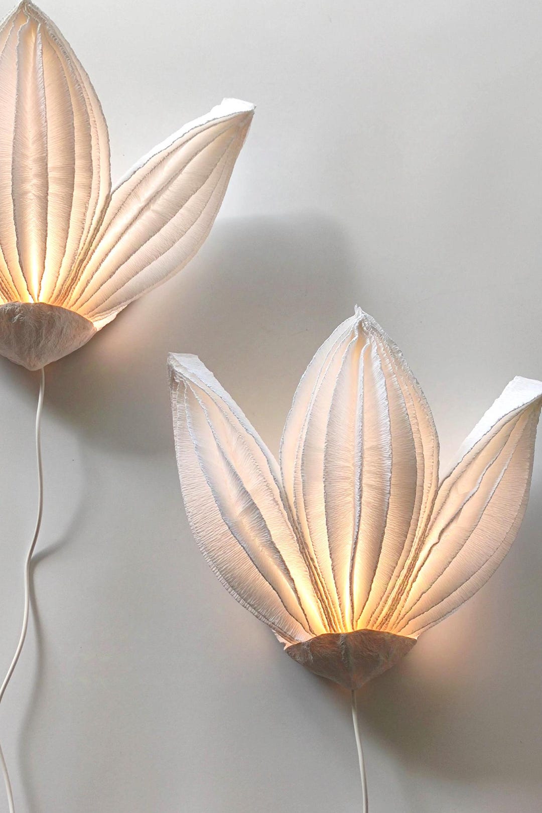 2 White Paper Light Sculptures, Paper Wall Lamp, Applique, Wall Art ...