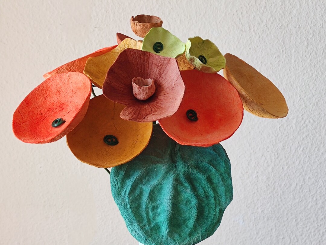 12 Long Stem Papier Mache' Flowers 1 Leaf, Flower Arrangement, Home ...