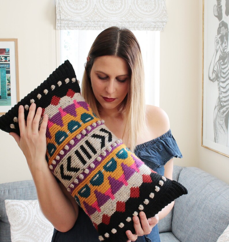 Crochet Pattern Funky Cushion Textured Oblong Pillow Boho - Etsy