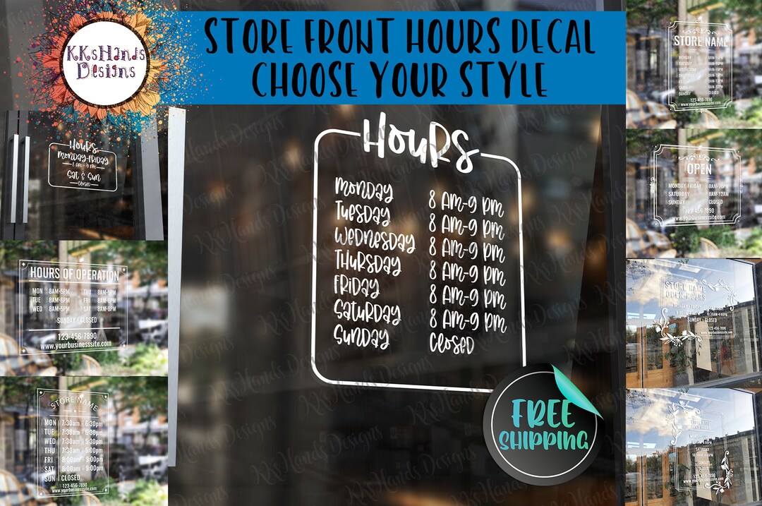 Business Hours Decal | Storefront Hours | Frame | Hours | Store Hours ...