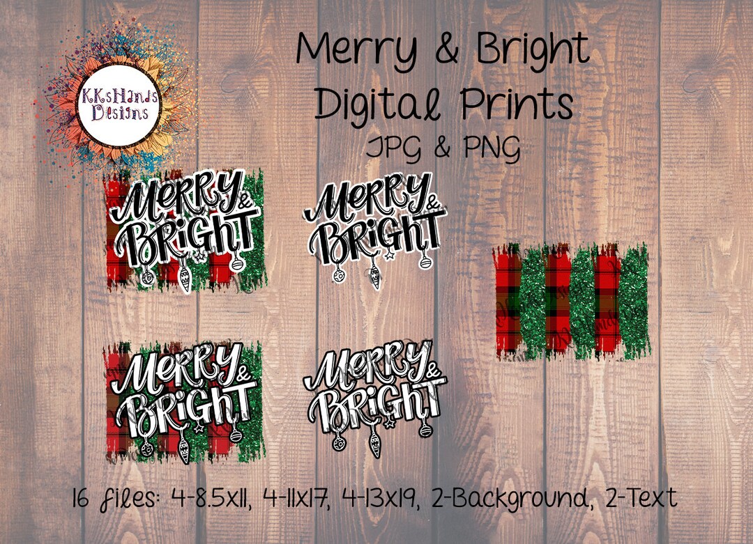 Merry & Bright Digital Download | PNG | JPG | Commercial License ...