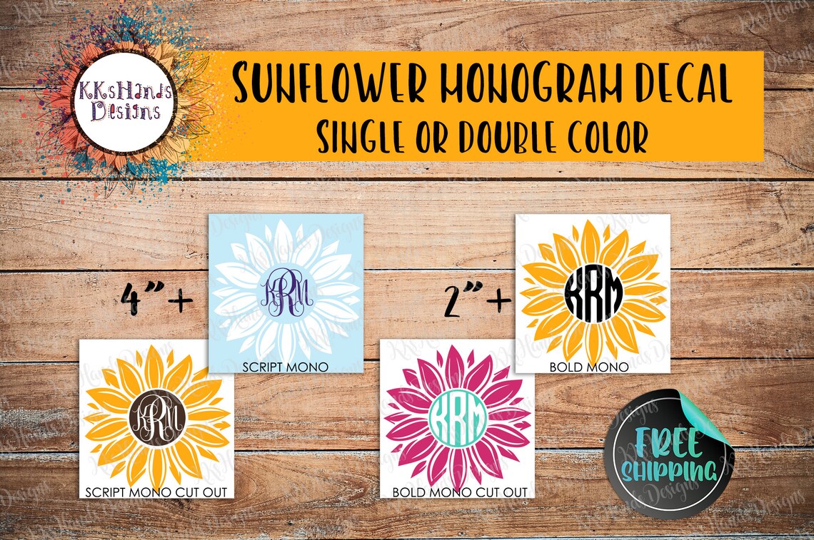 Sunflower Monogram Decal Monogram Car Decal Laptop Sticker - Etsy