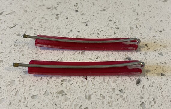 Ruby Red Bobby Pins, Red Lucite Hair Pins, 1980's Hai… - Gem