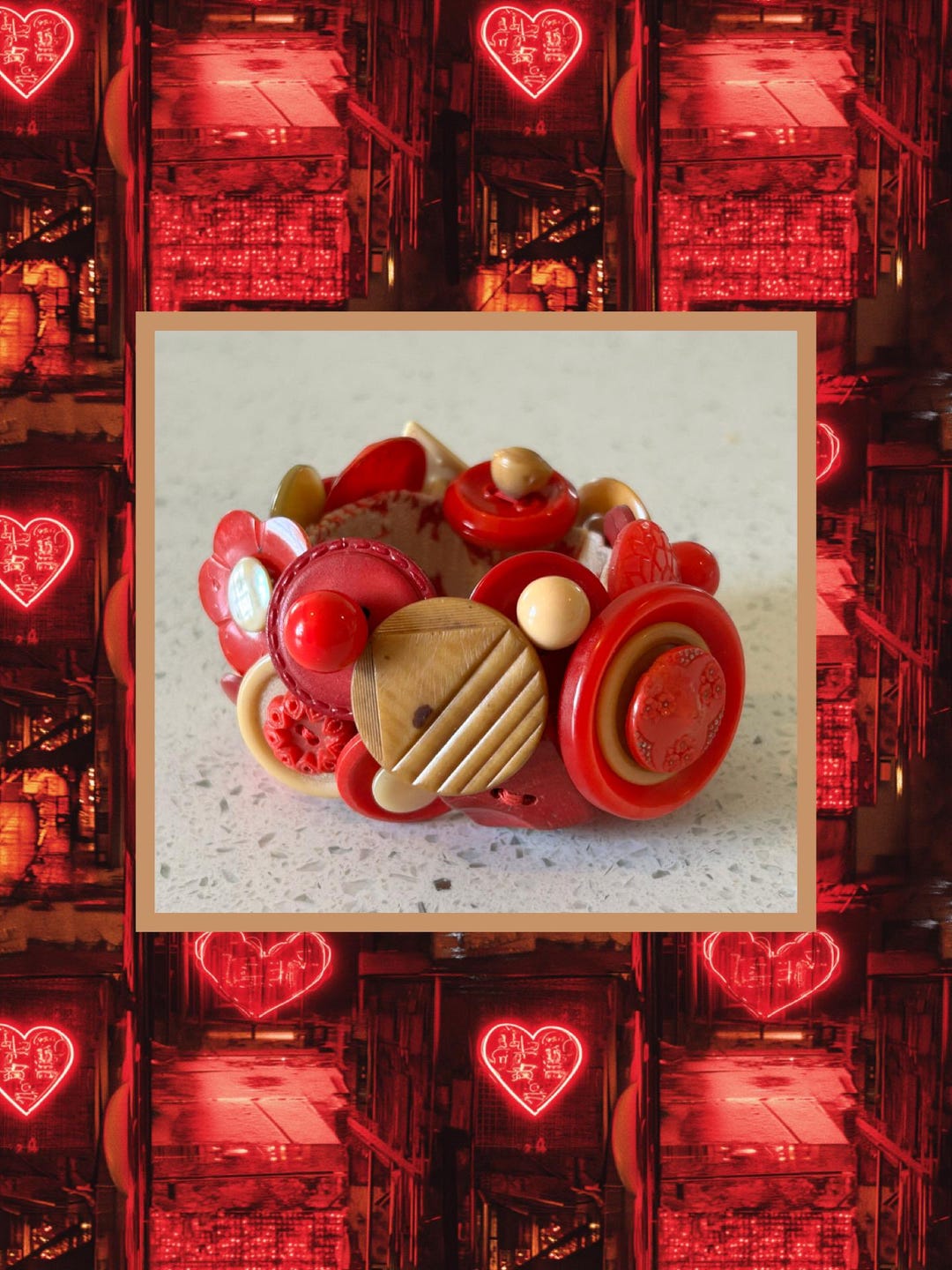 Vintage Red Button Bracelet, Lucite & Carved Buttons, Ball Beads - Etsy