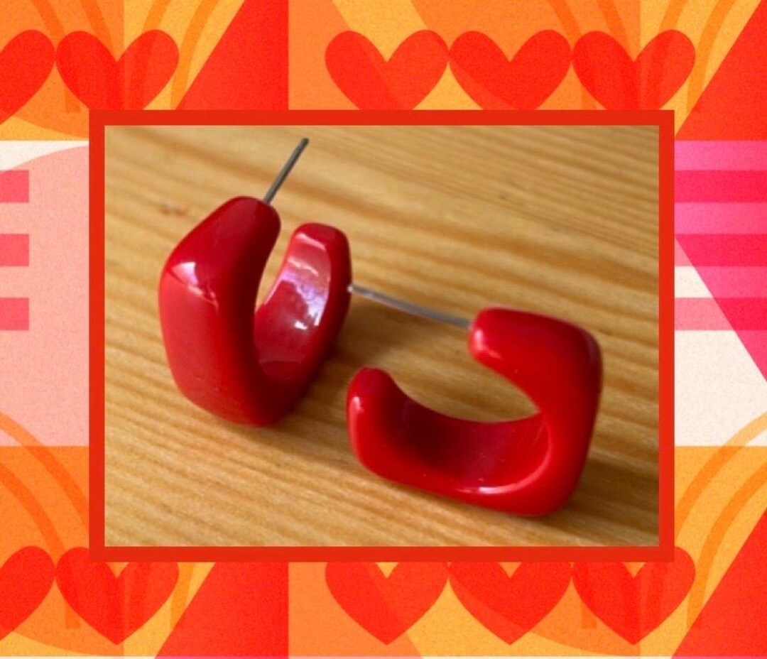 Red Lucite Hoops,square Red Hoops,chunky Mod Hoops, Gift for Mom ...