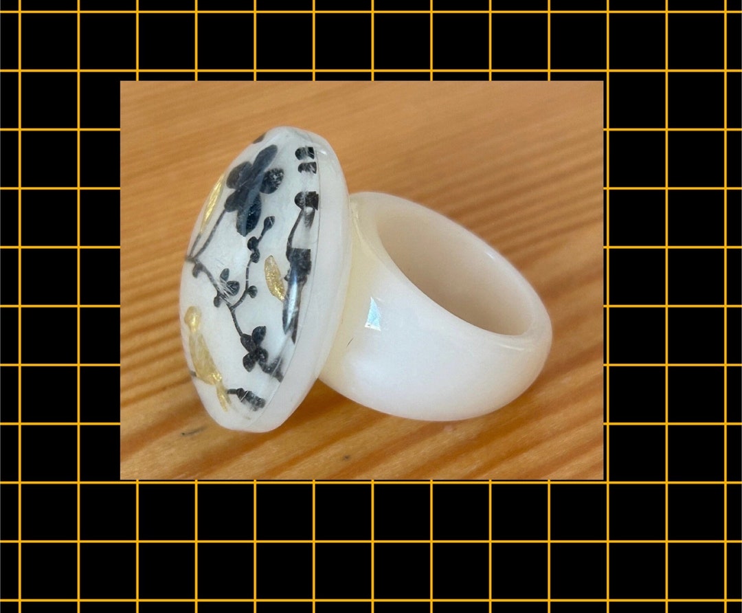 Gold Birds,embedded Ring,nature Jewelry,valentine's Day Gift,floral ...