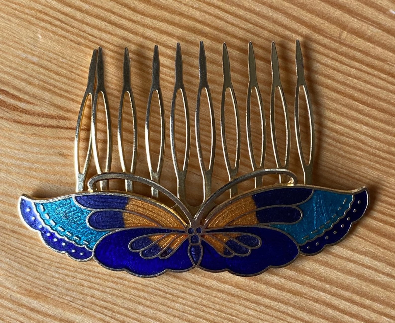 Butterfly Hair Comb Cloisonne Gold Comb Blue Butterfly Comb - Etsy