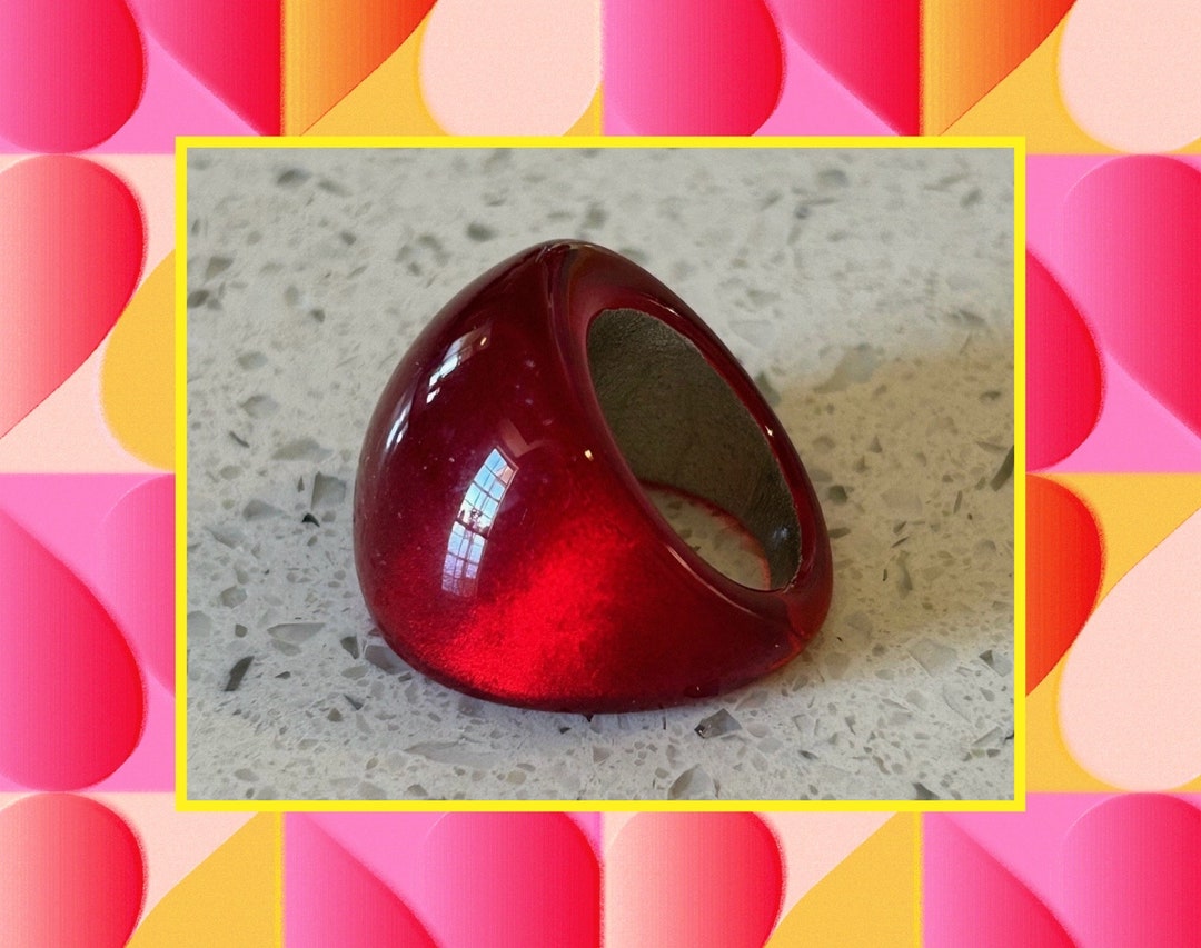 Red Bubble Ring,reverse Painted Ring,valentine Gift,metallic Red Ring ...