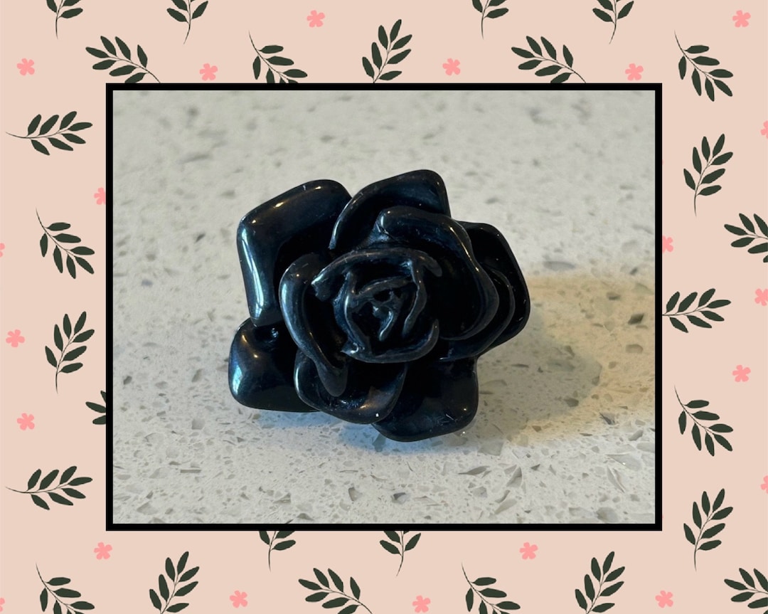 Black Rose Ring,carved Flower Ring,black Flower Ring,size 7 Lucite Ring ...