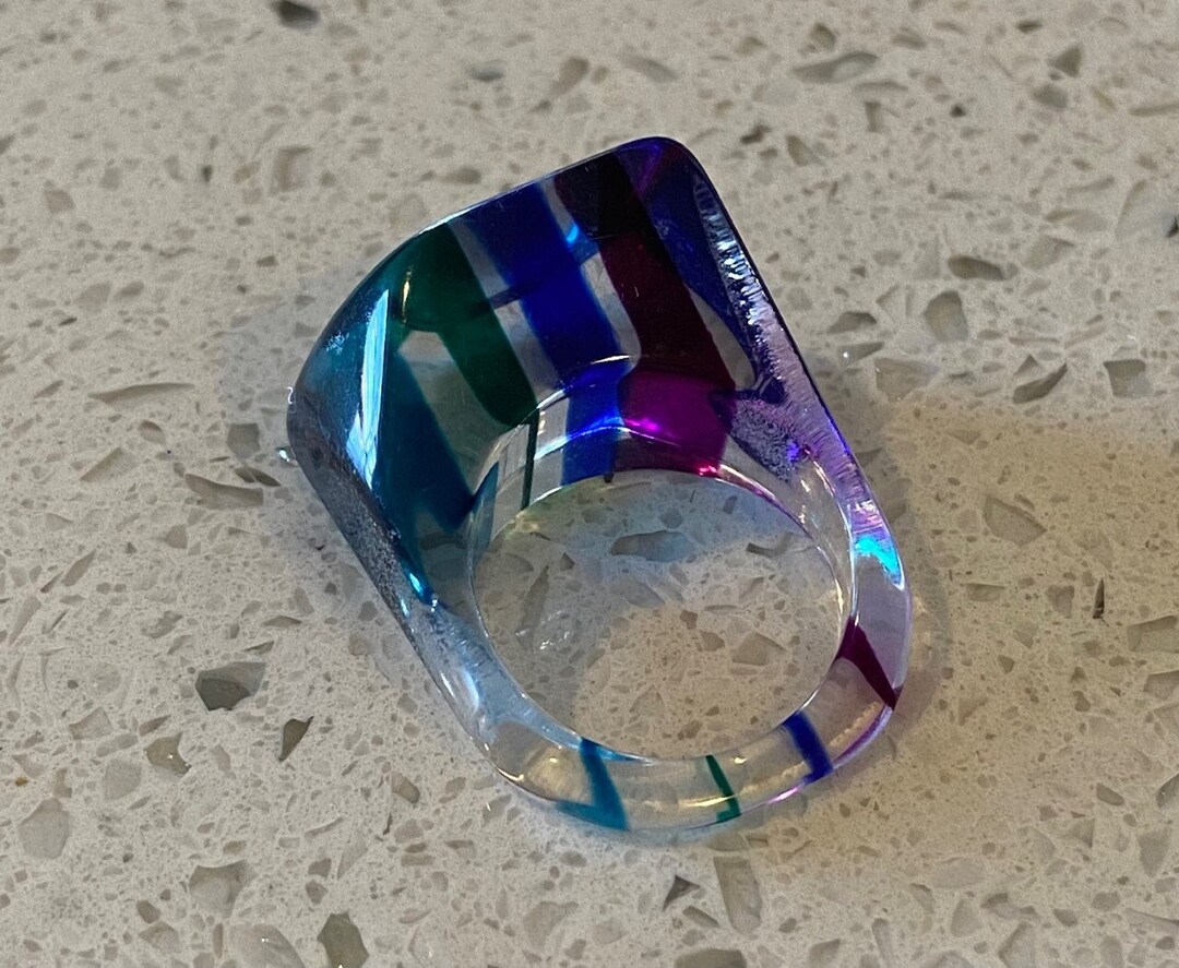 Petite Lucite Ring, Blue Lucite Ring, Asymmetrical Lucite Ring, Size 5 ...