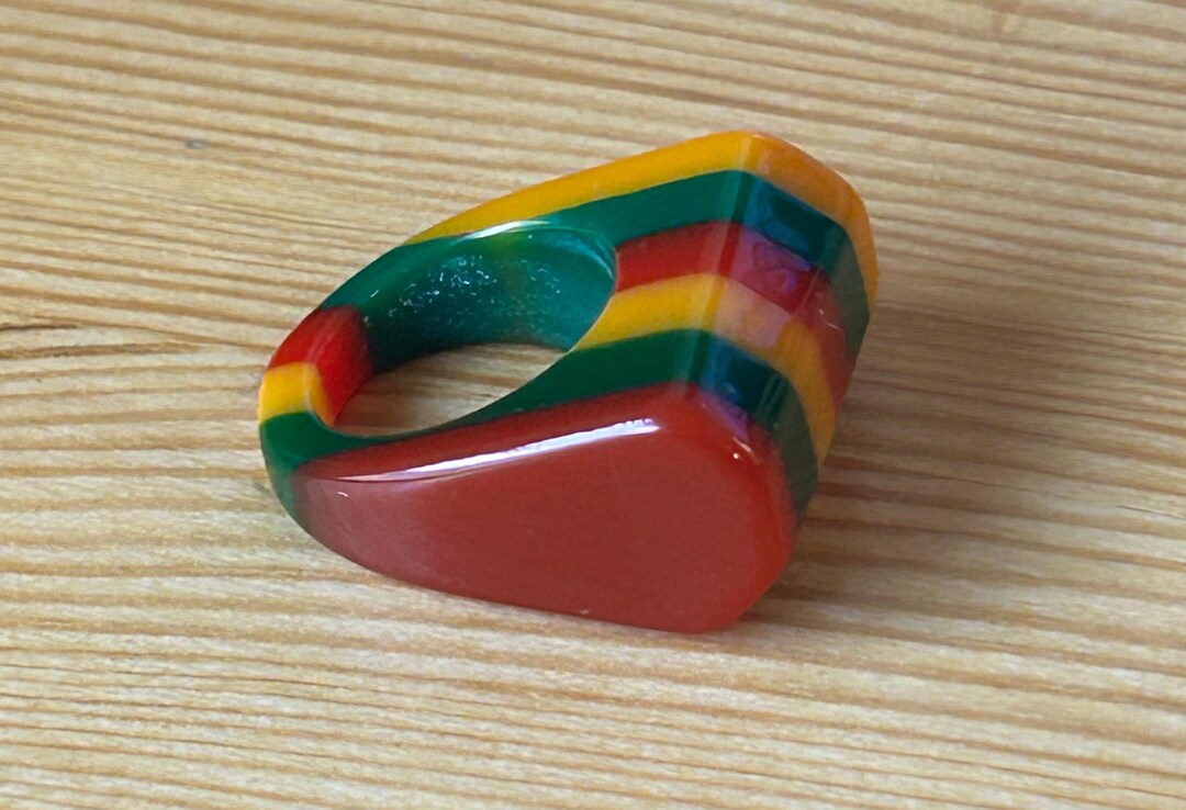 Striped Lucite Ring,rasta Ring,gift for Her,jamaican Ring,birthday Gift ...