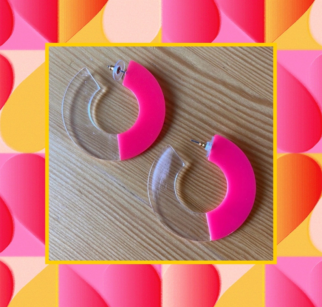 Neon Pink Hoops,clear Acrylic Hoops,mod Hoops,summer Hoops,1980's Hoops ...