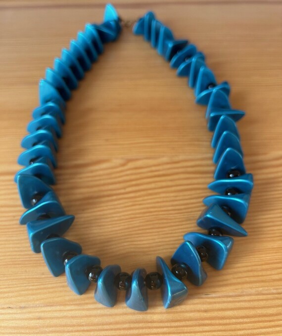 1960s Mod Blue Bead Necklace: Chunky Turquoise & Black - Gem