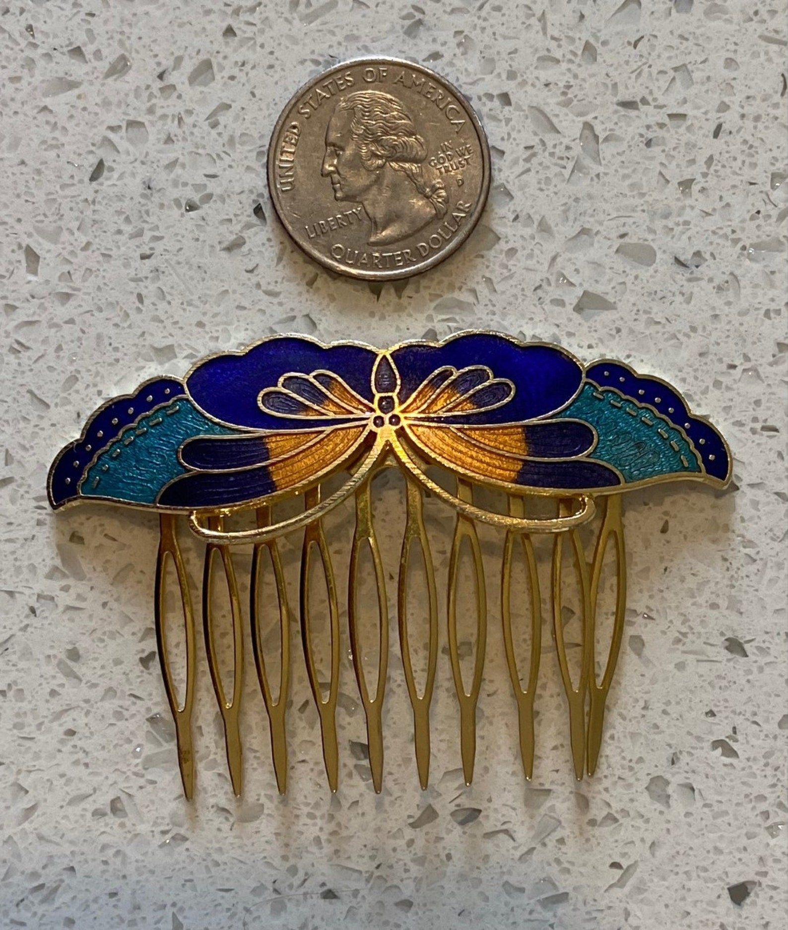 Butterfly Hair Comb Cloisonne Gold Comb Blue Butterfly Comb - Etsy
