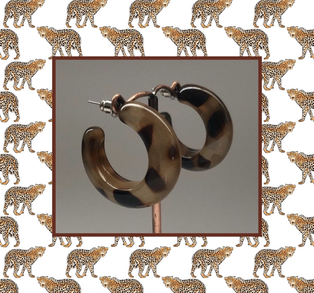 Chunky Leopard Hoops,lucite Hoops,1960's Hoops,animal Print Hoops,gift ...