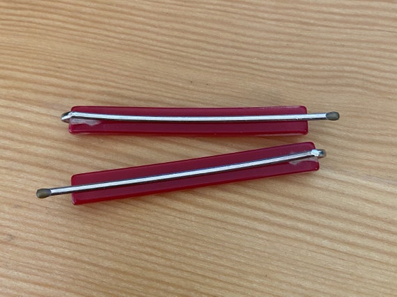 Ruby Red Bobby Pins, Red Lucite Hair Pins, 1980's Hai… - Gem